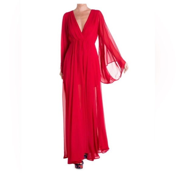 Meghan LA | Dresses | New Gorgeous Cherry Red Chiffon Maxi Dress | Poshmark